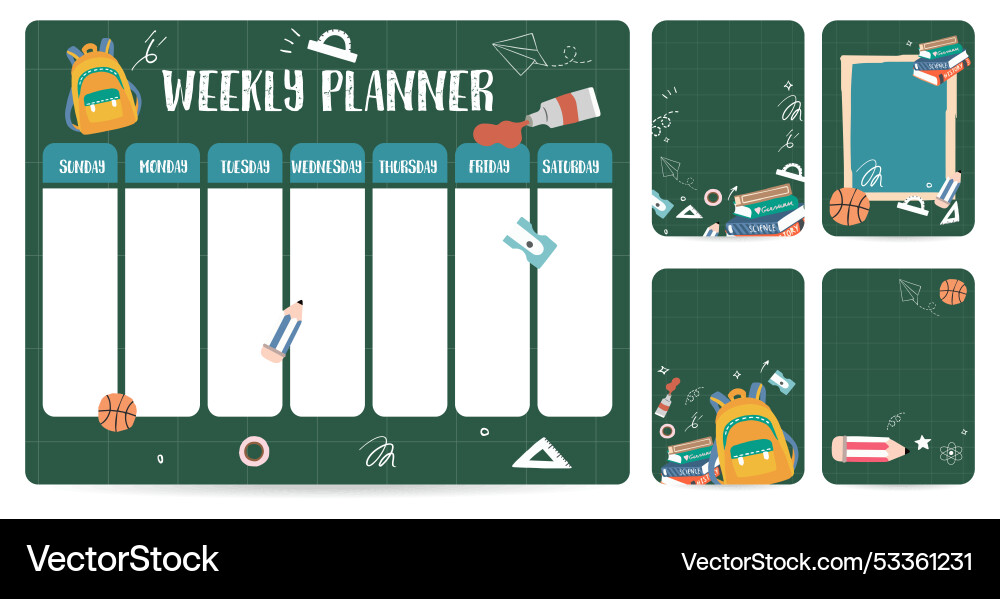Cute weekly planner background with school Vector Image