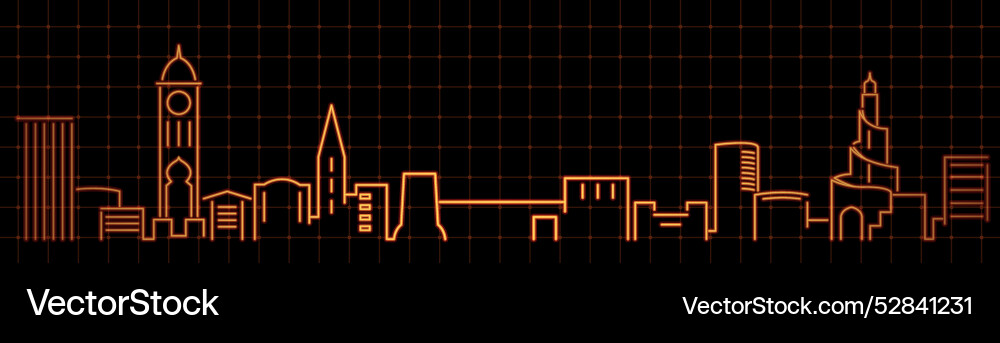 Doha bright simple line skyline on dark grid Vector Image