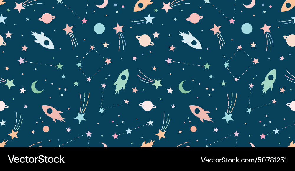 Galaxy rocket background flat seamless repeat Vector Image