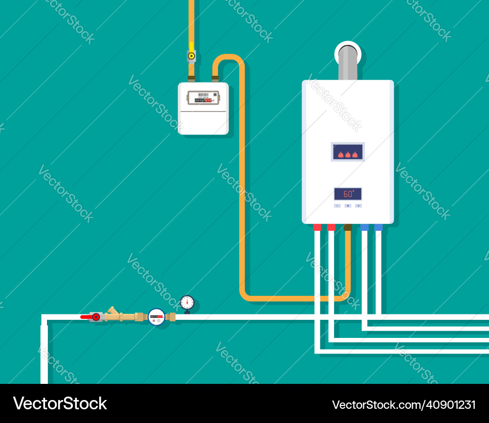 Heating system in house gas boiler with meter Vector Image