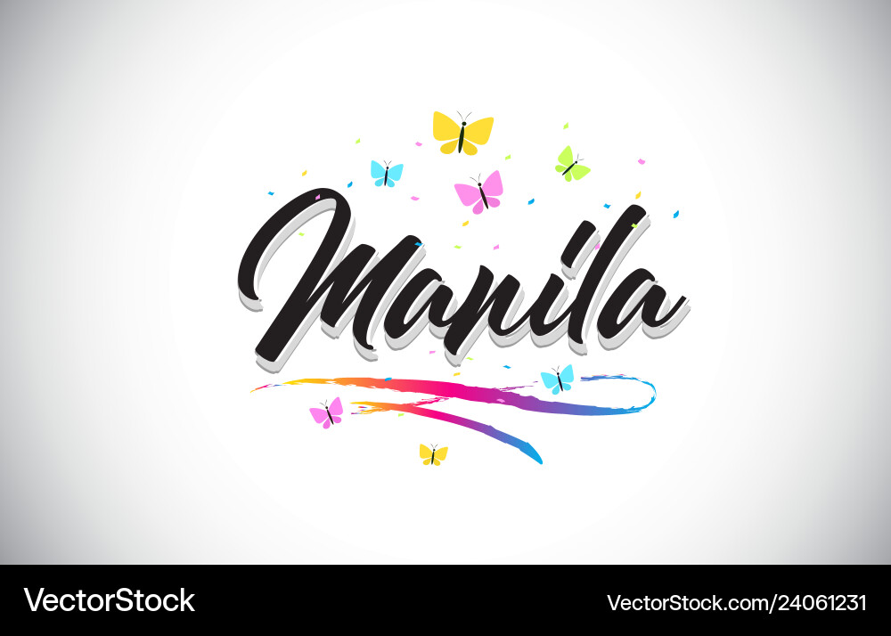 Manila handwritten word text with butterflies Vector Image