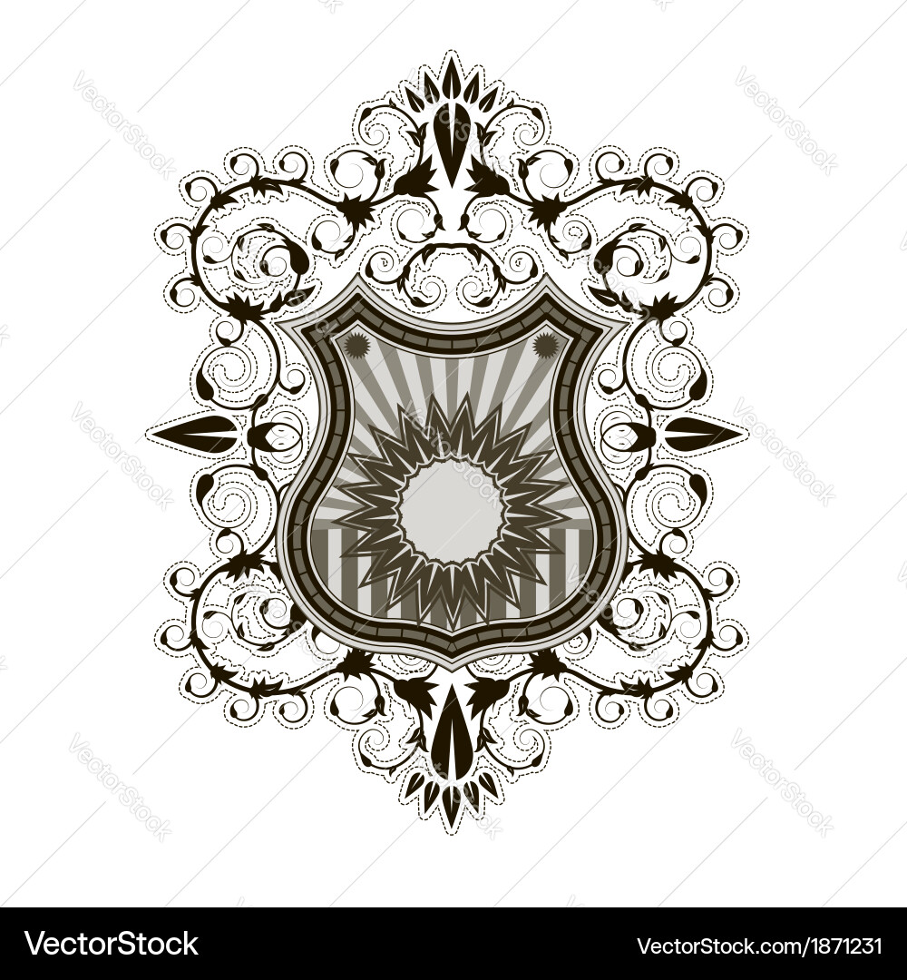 Ornate shield label design template Royalty Free Vector