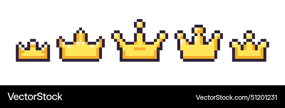 Pixel art 8 bit crown isolated set cartoon Vector Image