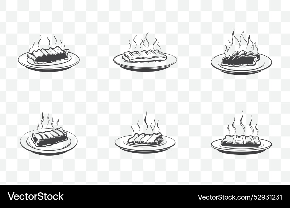Print bbq ribs line art set Royalty Free Vector Image