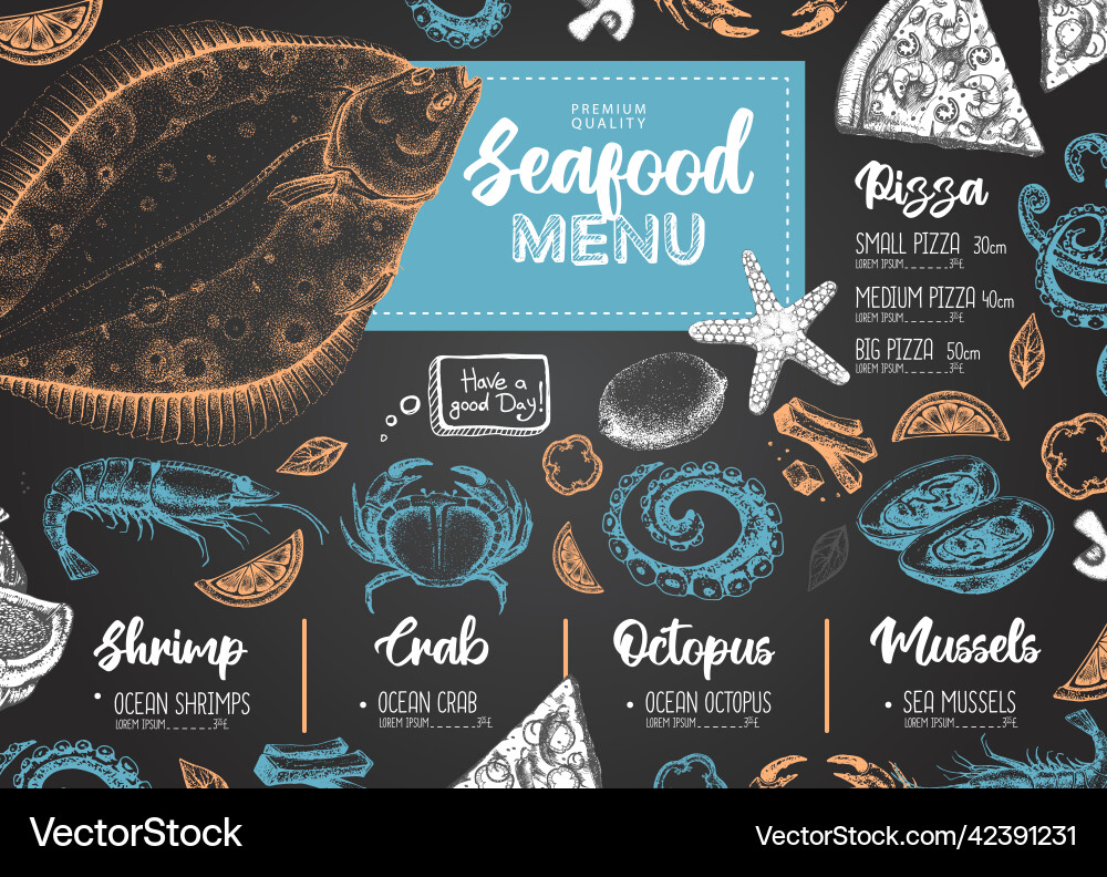 Seafood Menu Chalk Drawing Royalty Free Vector Image