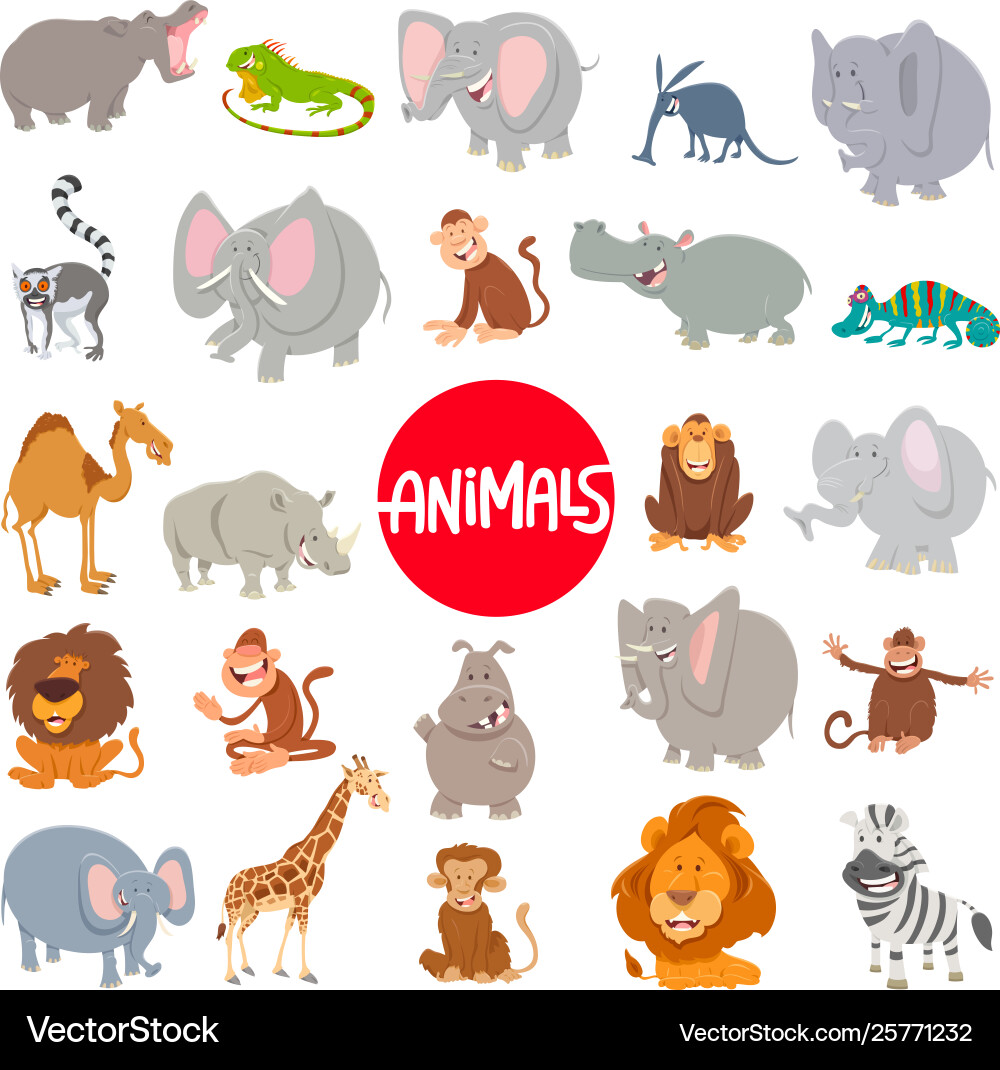 Cartoon animal characters large set Royalty Free Vector