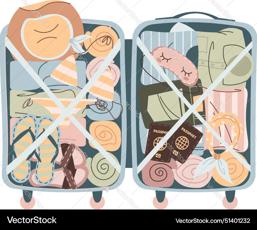 Open suitcase travel luggage on isolated Vector Image