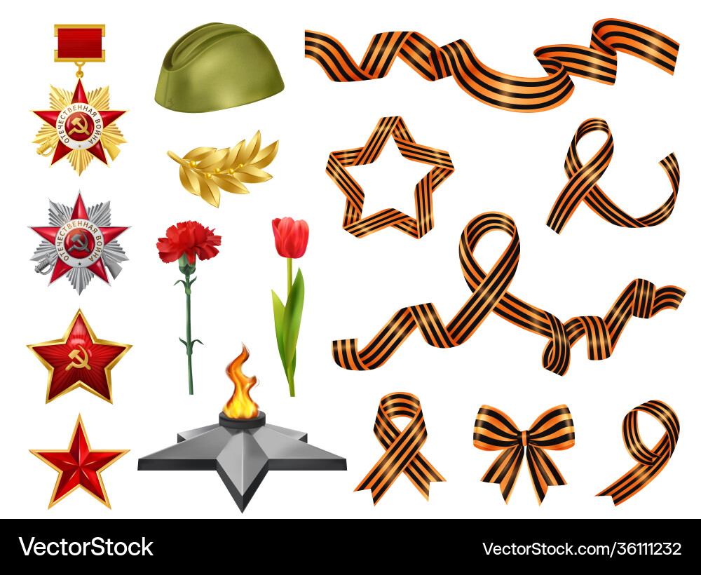 Realistic victory day icons Royalty Free Vector Image