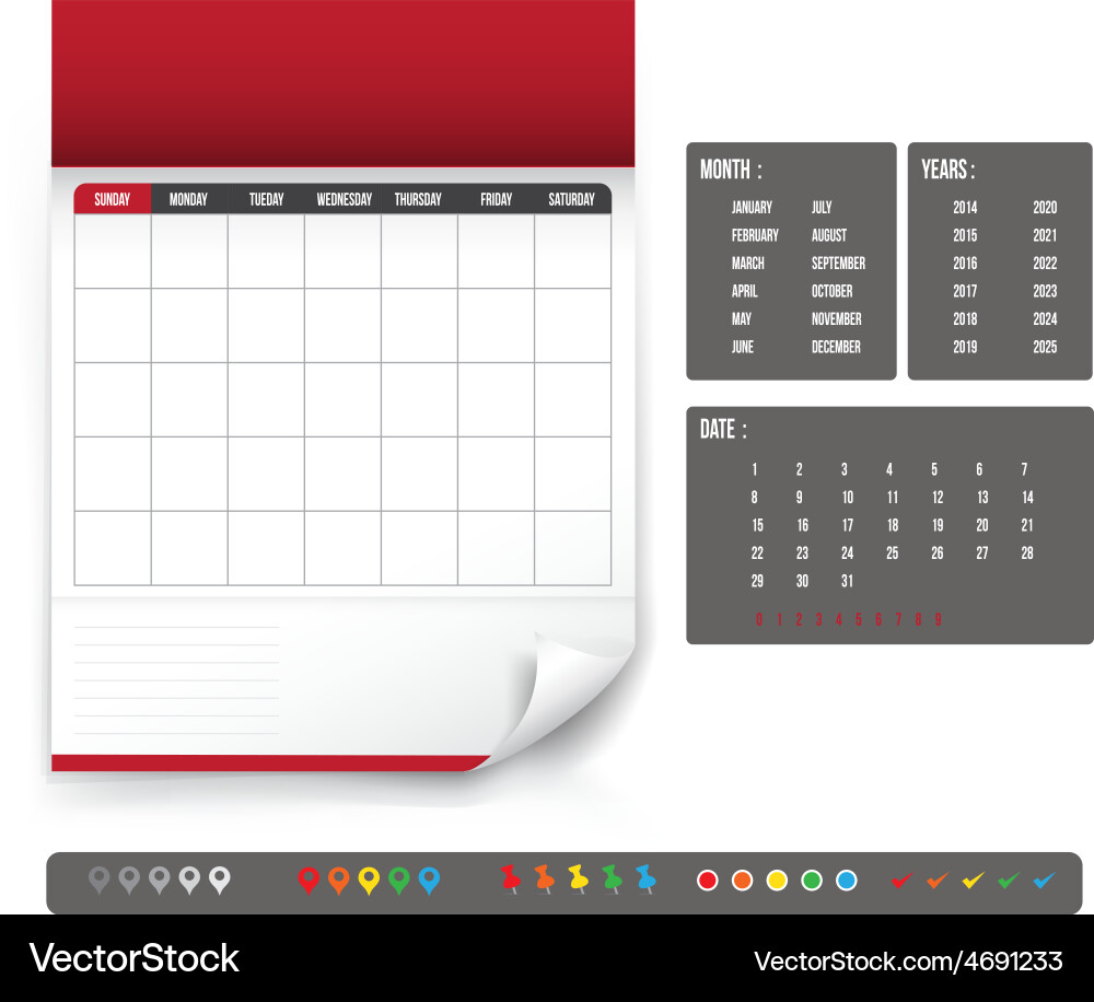 Blank calendar for planning template Royalty Free Vector