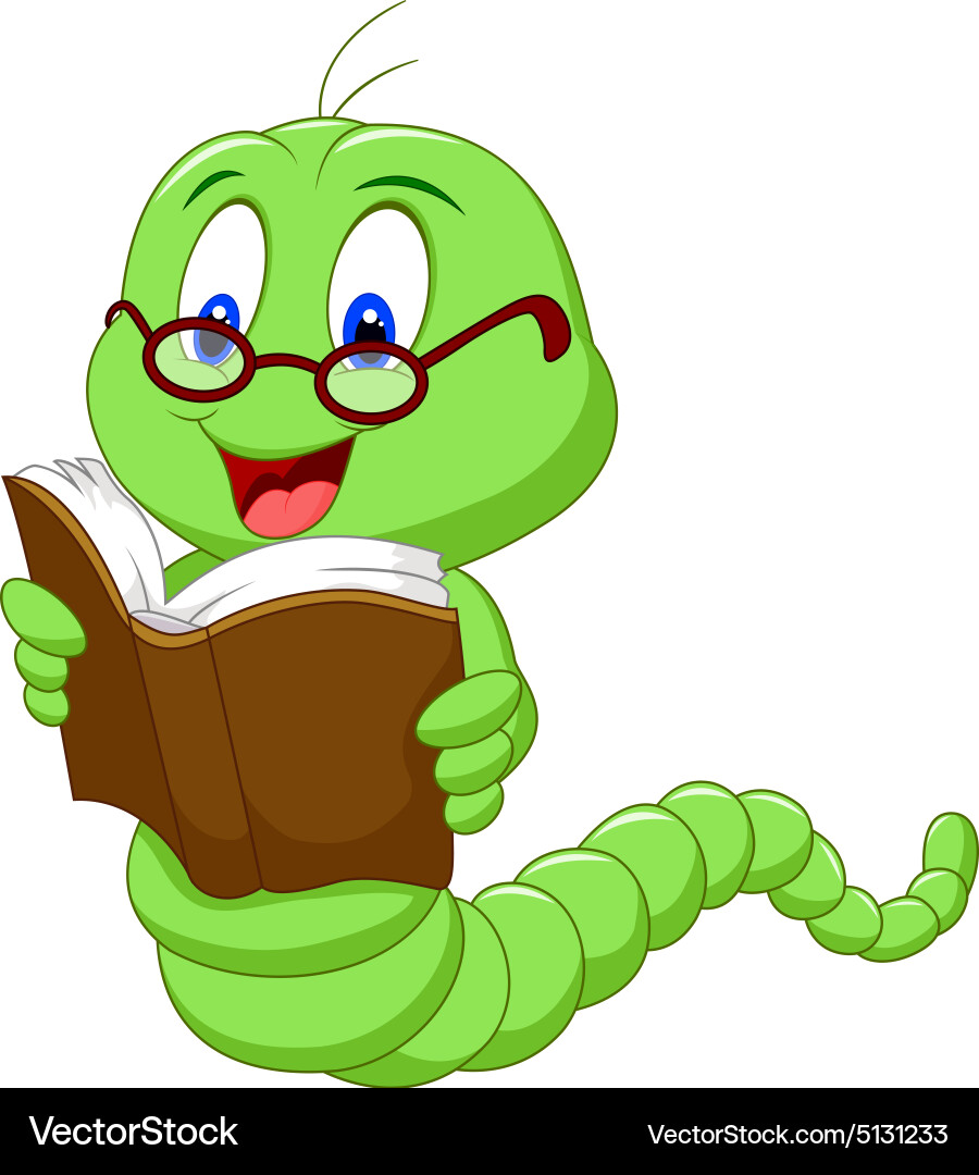Cartoon worm reading book Royalty Free Vector Image