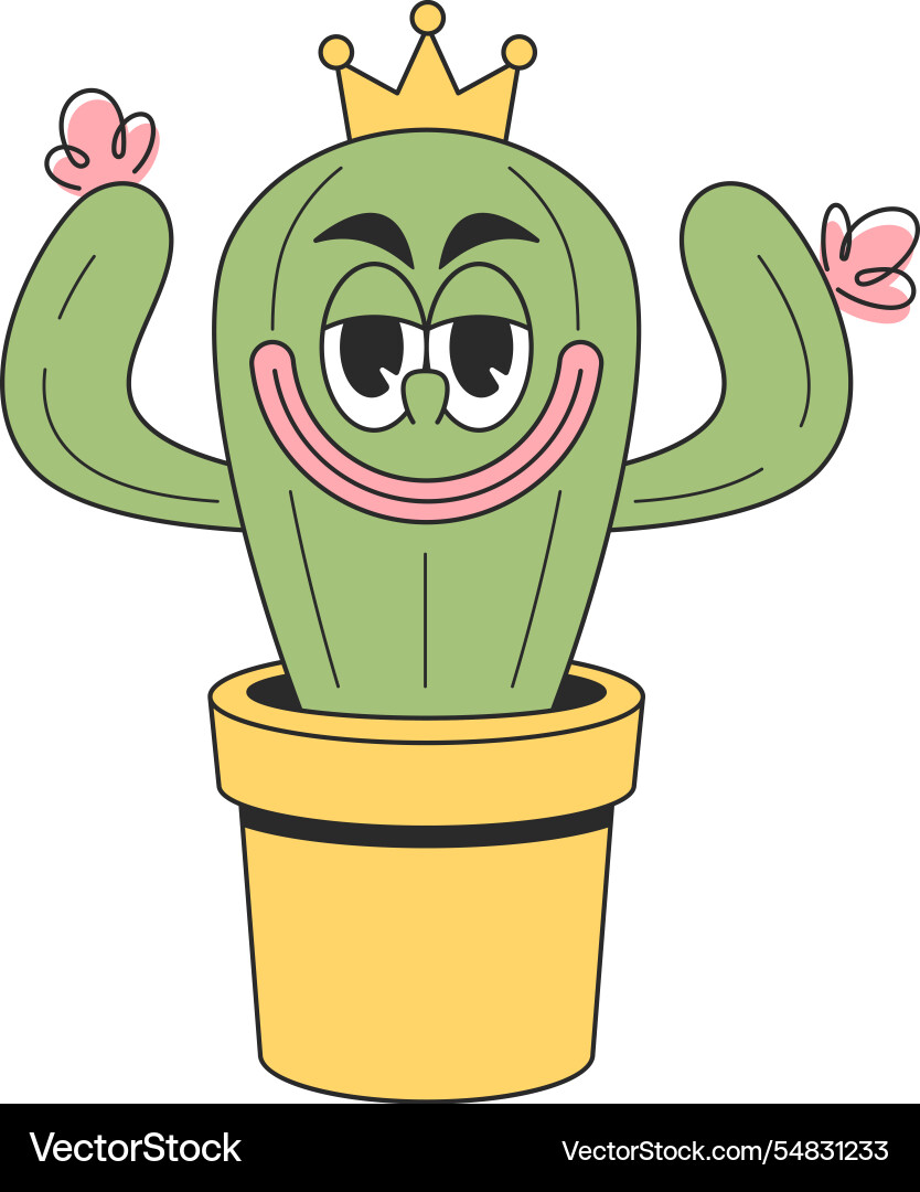 Comic groovy cactus queen character Royalty Free Vector