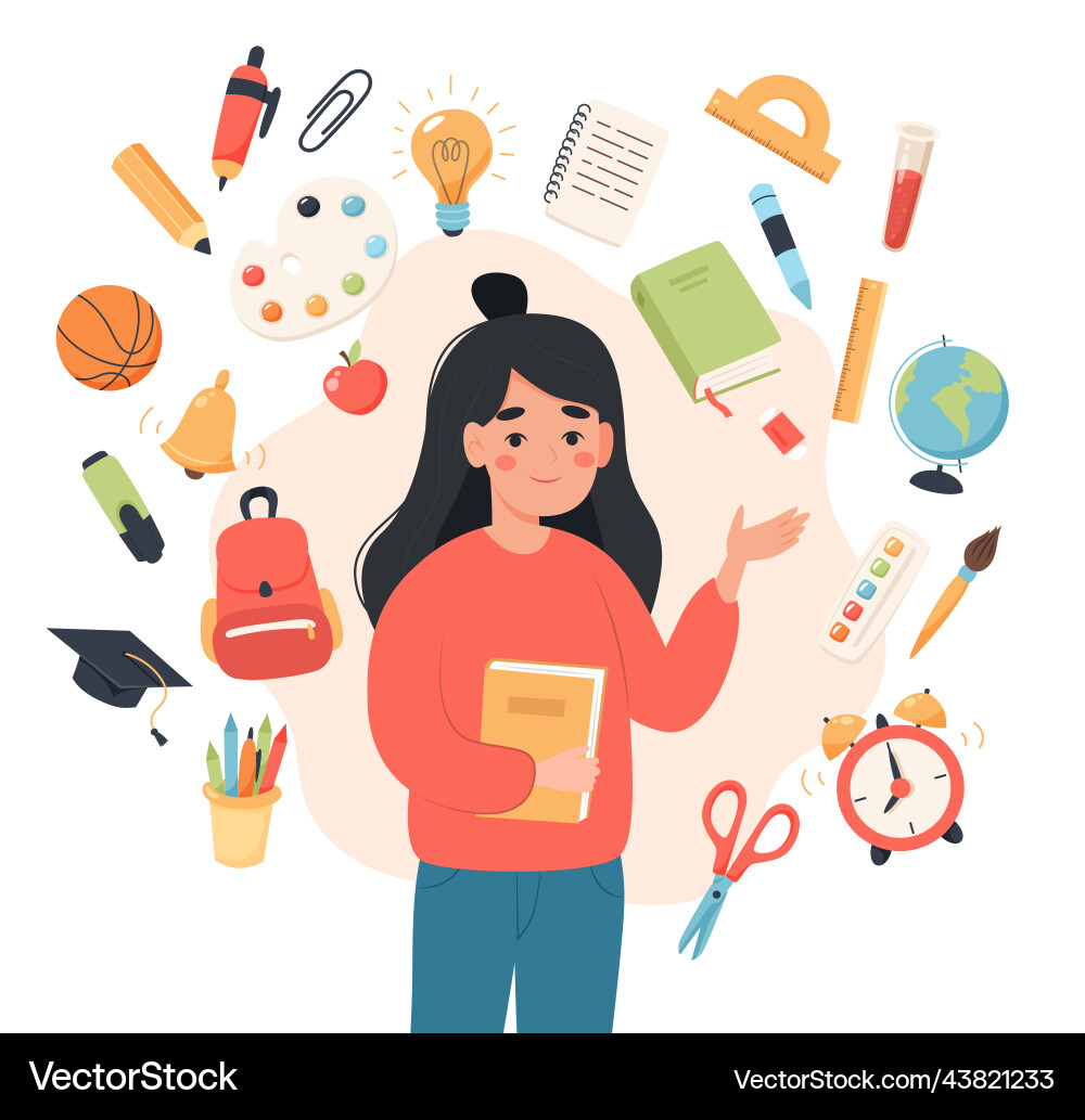 Female teacher with school elements Royalty Free Vector