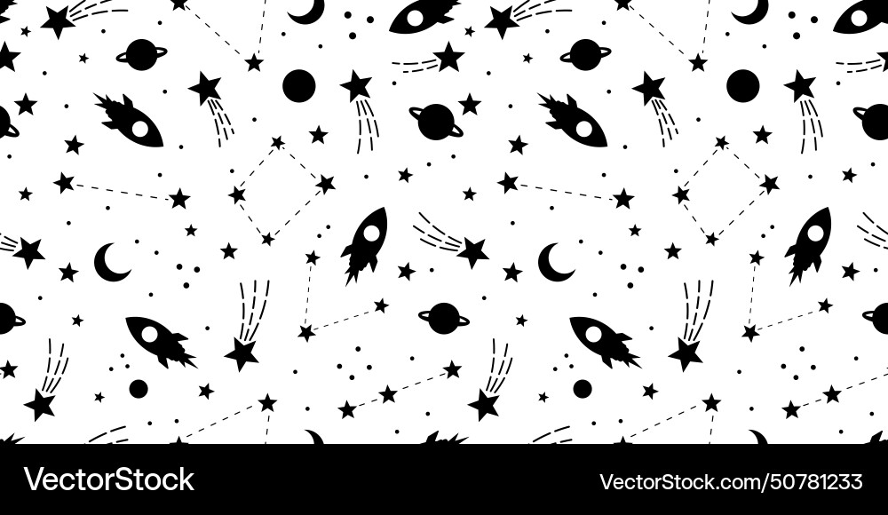 Galaxy pattern in black and white rocket Vector Image