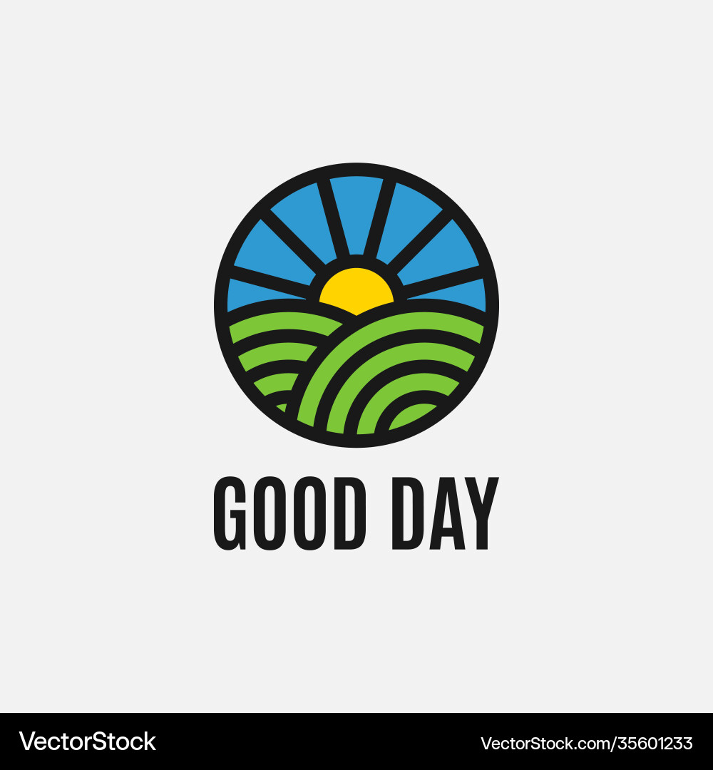 Good day emblem with sky sun and grass Royalty Free Vector