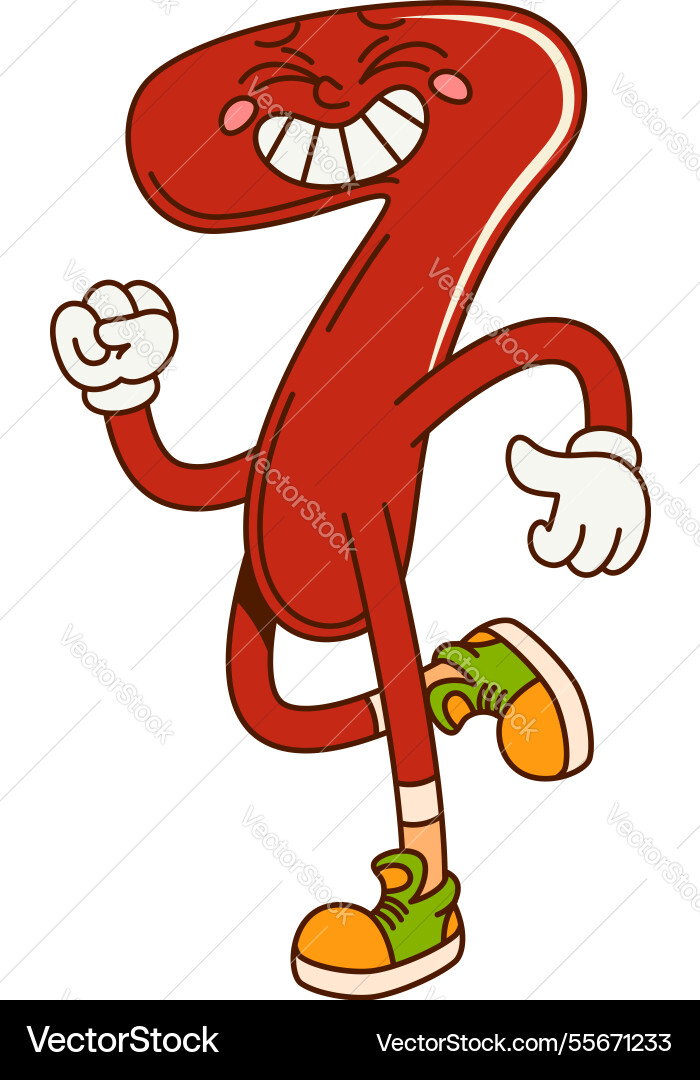 Groovy math number seven cheerful character Vector Image