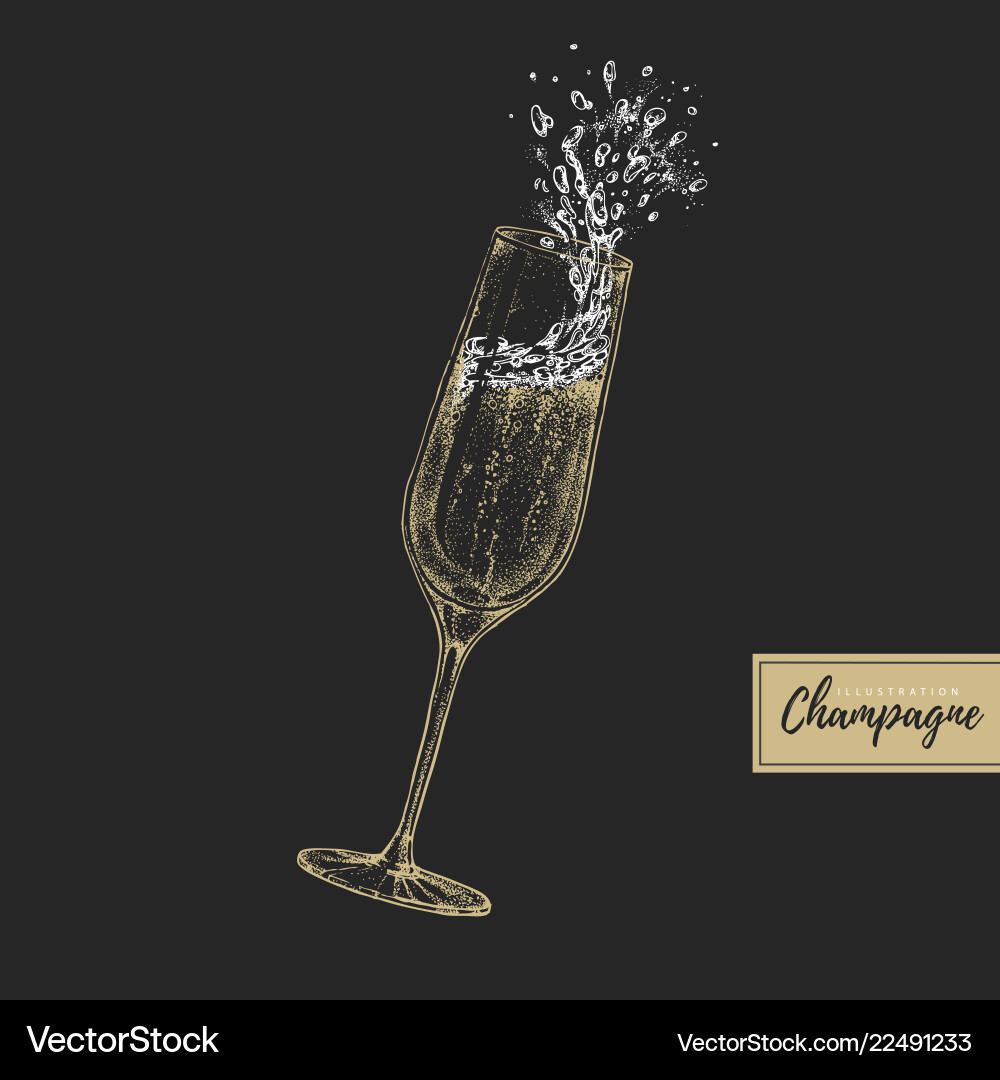 Hand drawing champagne glass with splash Vector Image