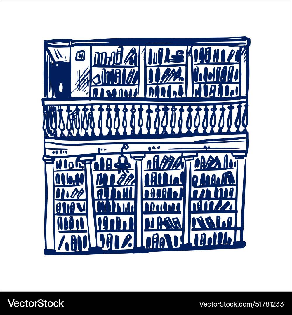 Library bookshelves sketch Royalty Free Vector Image