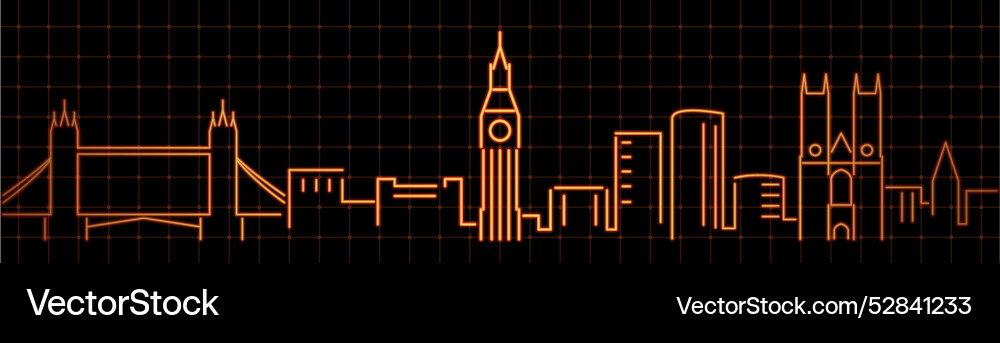 London bright simple line skyline on dark grid Vector Image