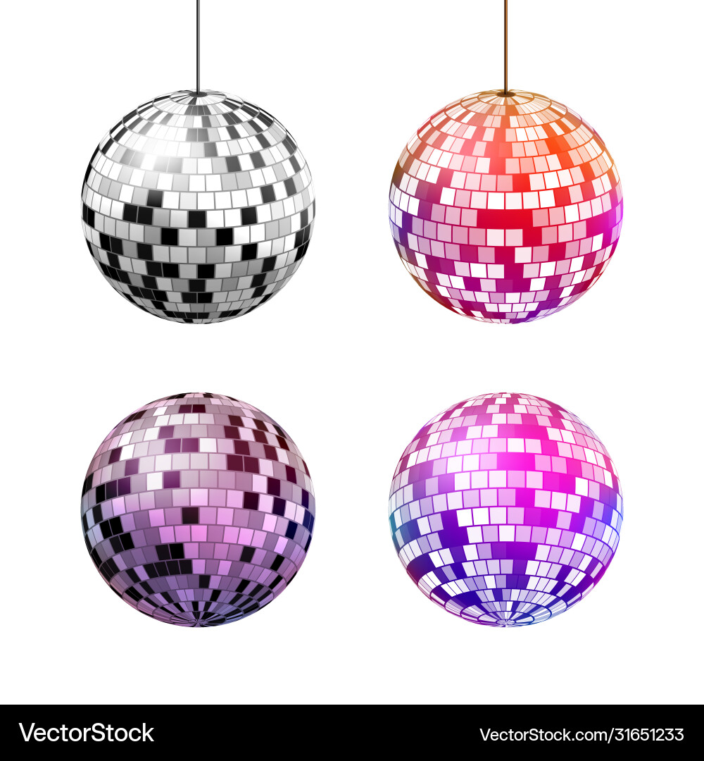 Set disco balls with light rays isolated Vector Image