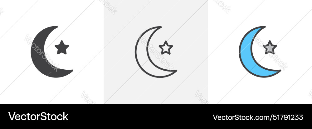 Star and crescent line icon set Royalty Free Vector Image