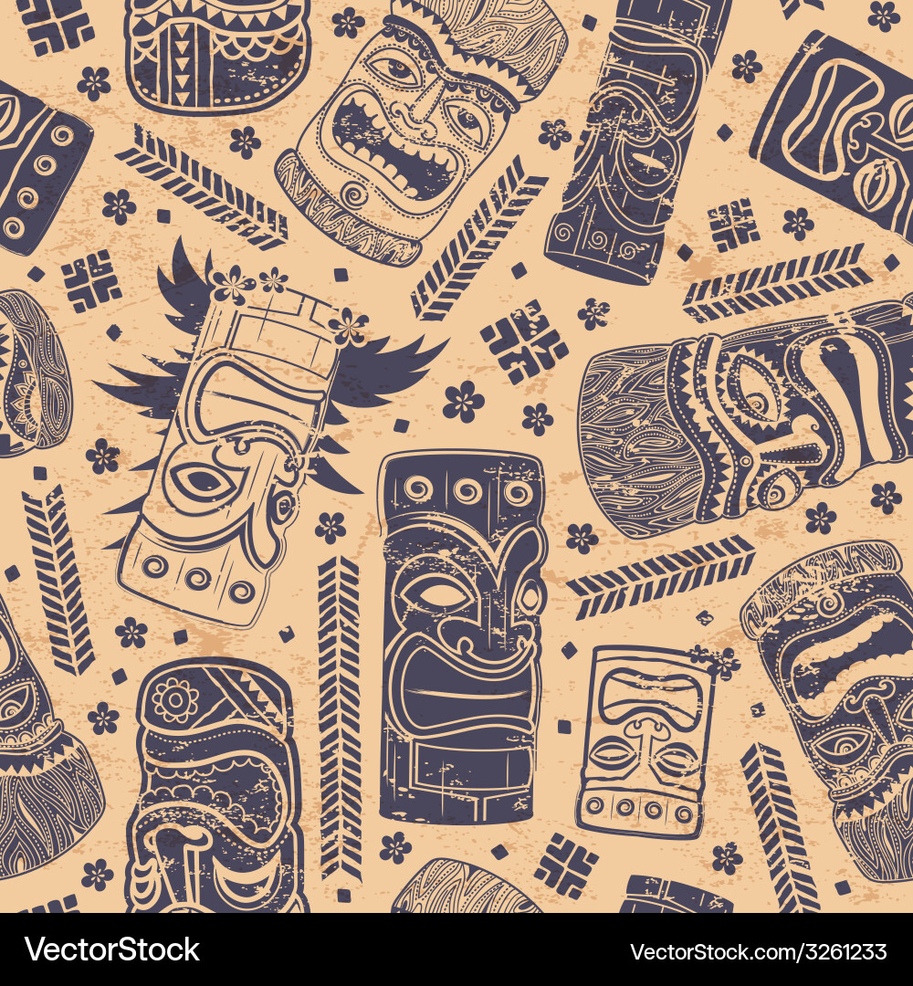 Vintage aloha tiki seamless pattern Royalty Free Vector