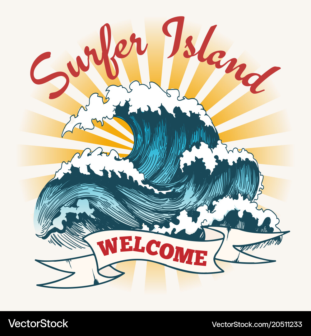 Vintage Surf Wave Poster Royalty Free Vector Image