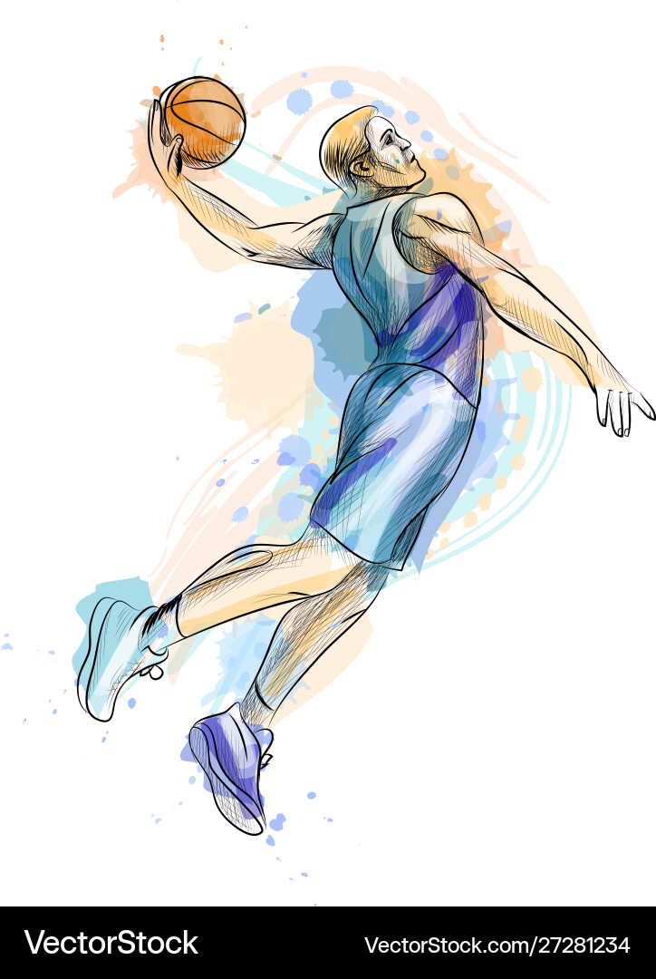 Abstract basketball player with ball from a splash