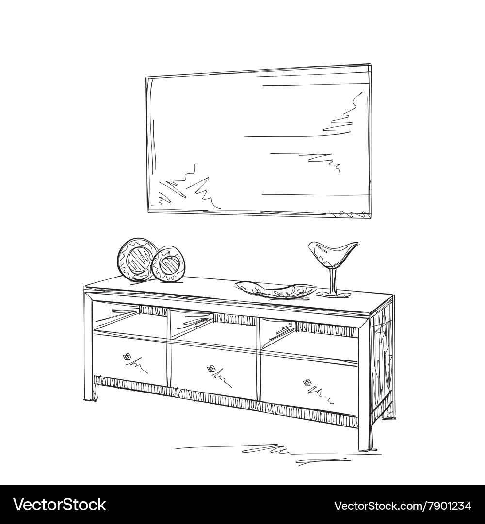 Commode and mirror sketch Royalty Free Vector Image