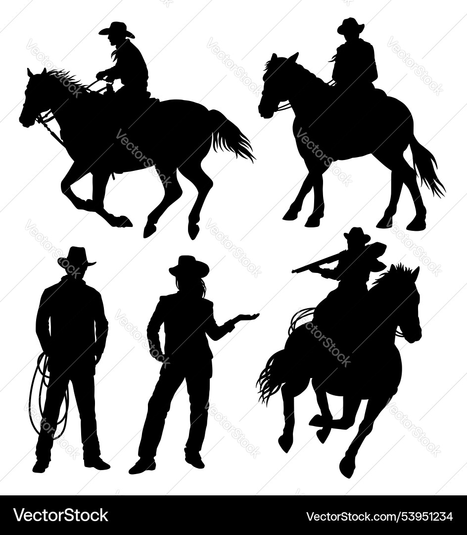 Cowboy with hat and rope pose action silhouette Vector Image