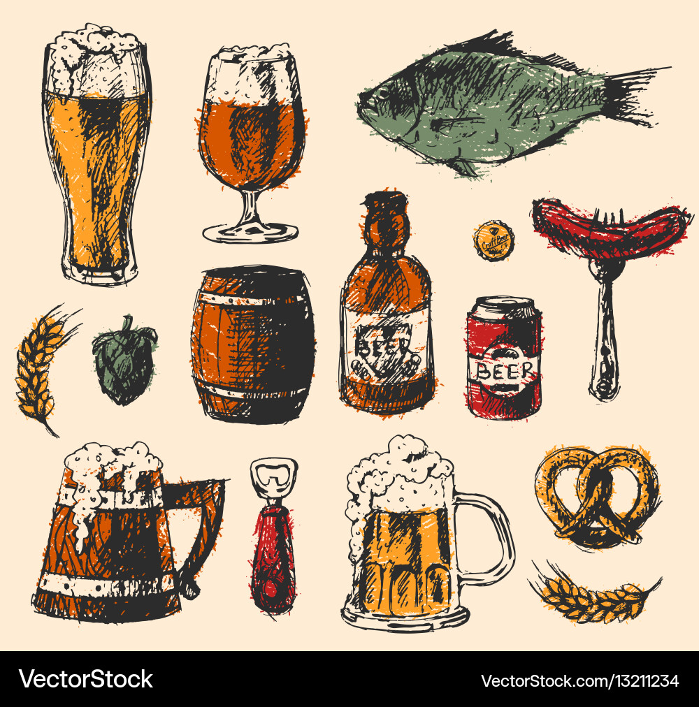 Craft beer and pub sketch Royalty Free Vector Image