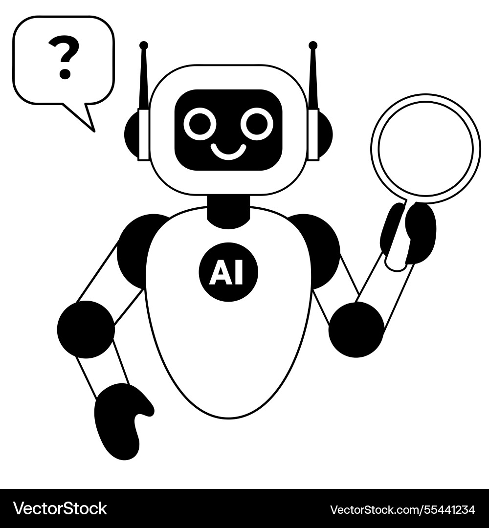 Line art of a chatbot holding Royalty Free Vector Image