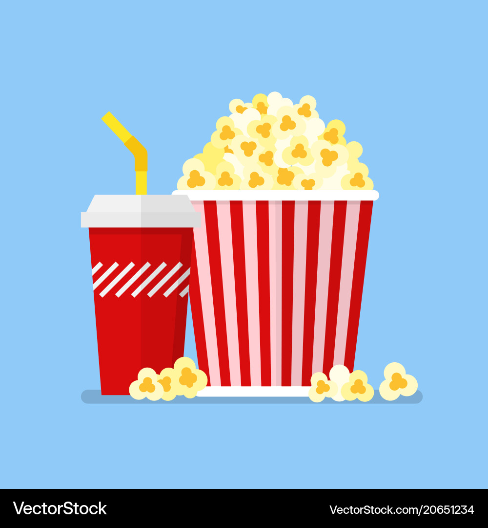 Popcorn snack and drink in flat style Royalty Free Vector