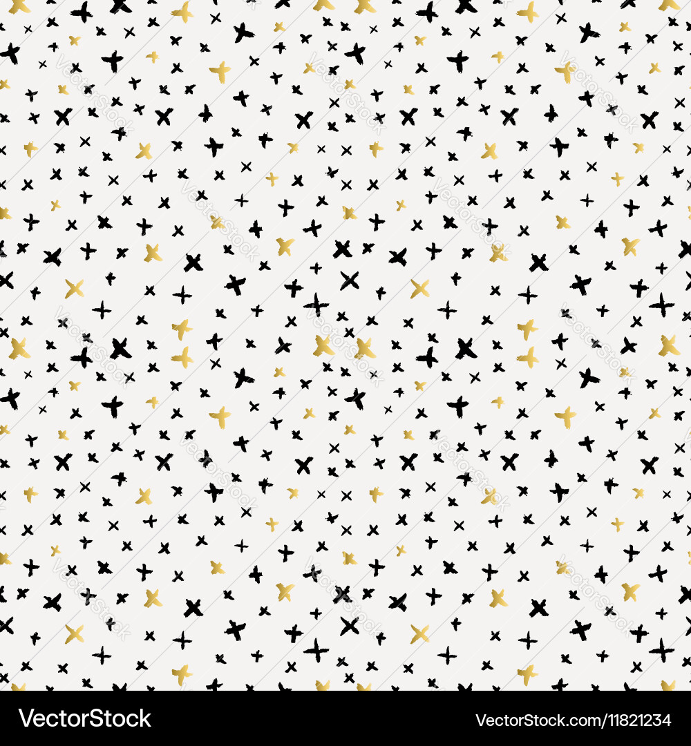 Seamless pattern with cross shape stars in gold Vector Image