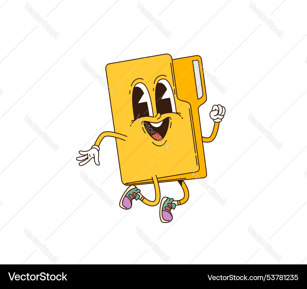 Cartoon groovy computer folder retro character Vector Image