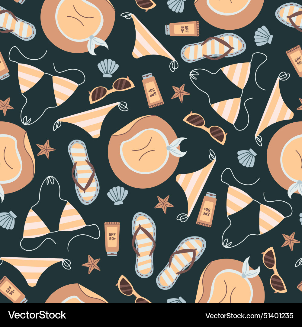 Seamless pattern with beach accessories Royalty Free Vector