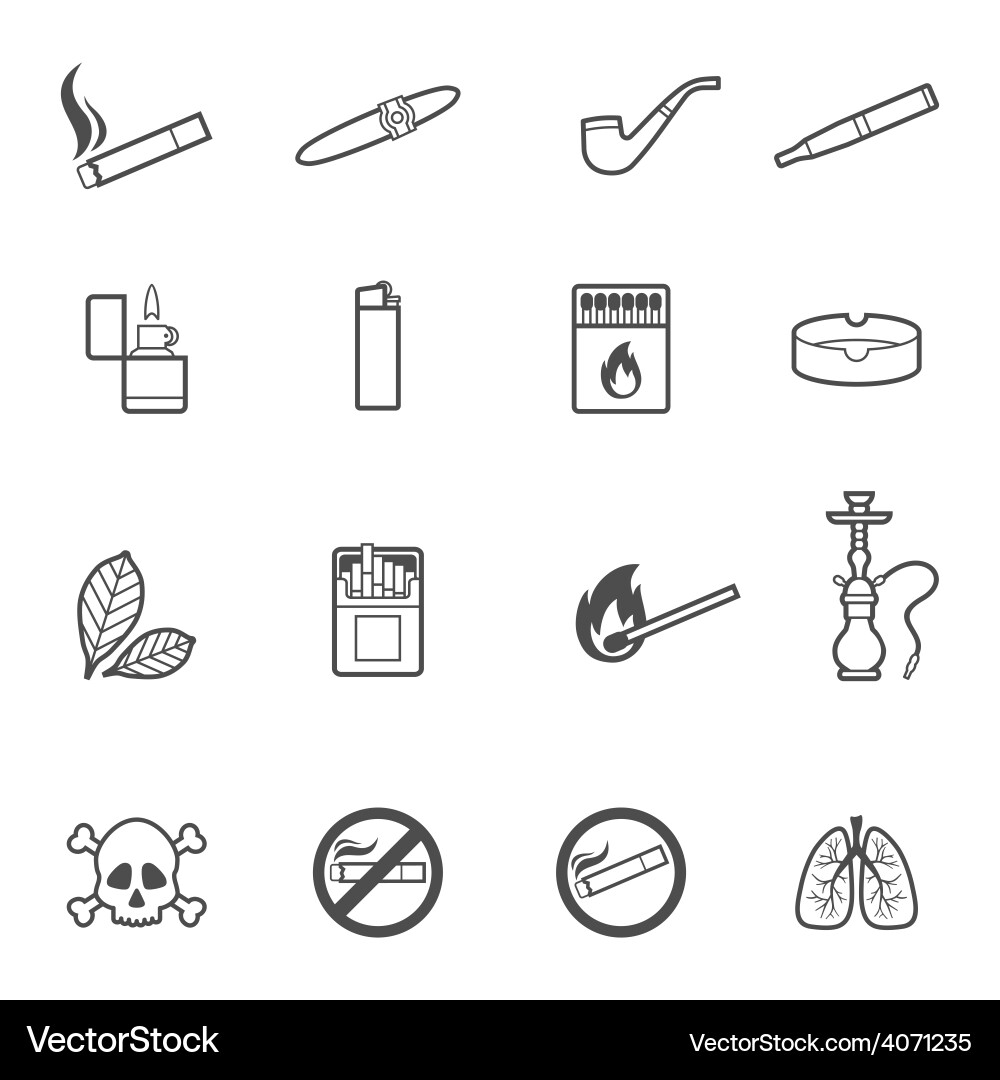 Smoking line style icons set Royalty Free Vector Image
