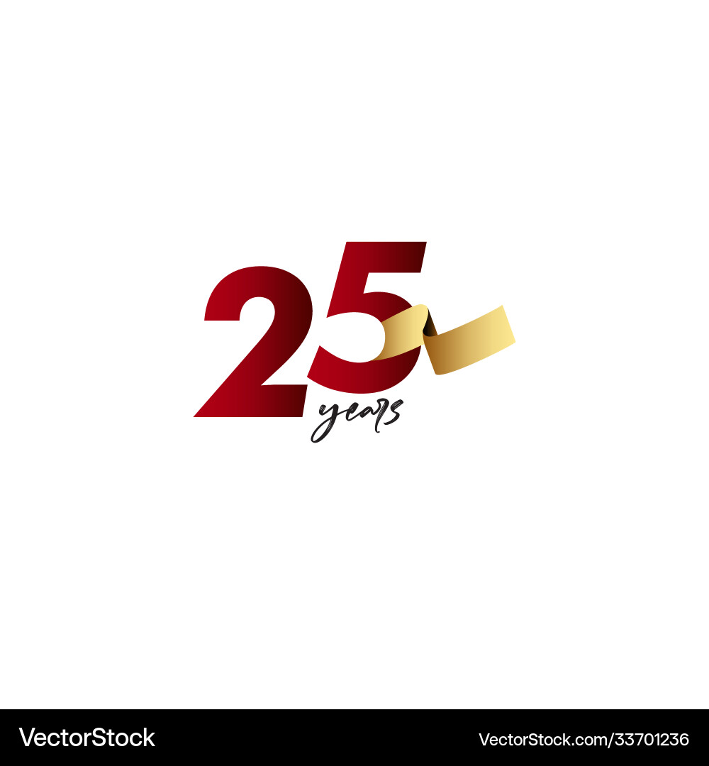 25 years anniversary celebration gold ribbon Vector Image