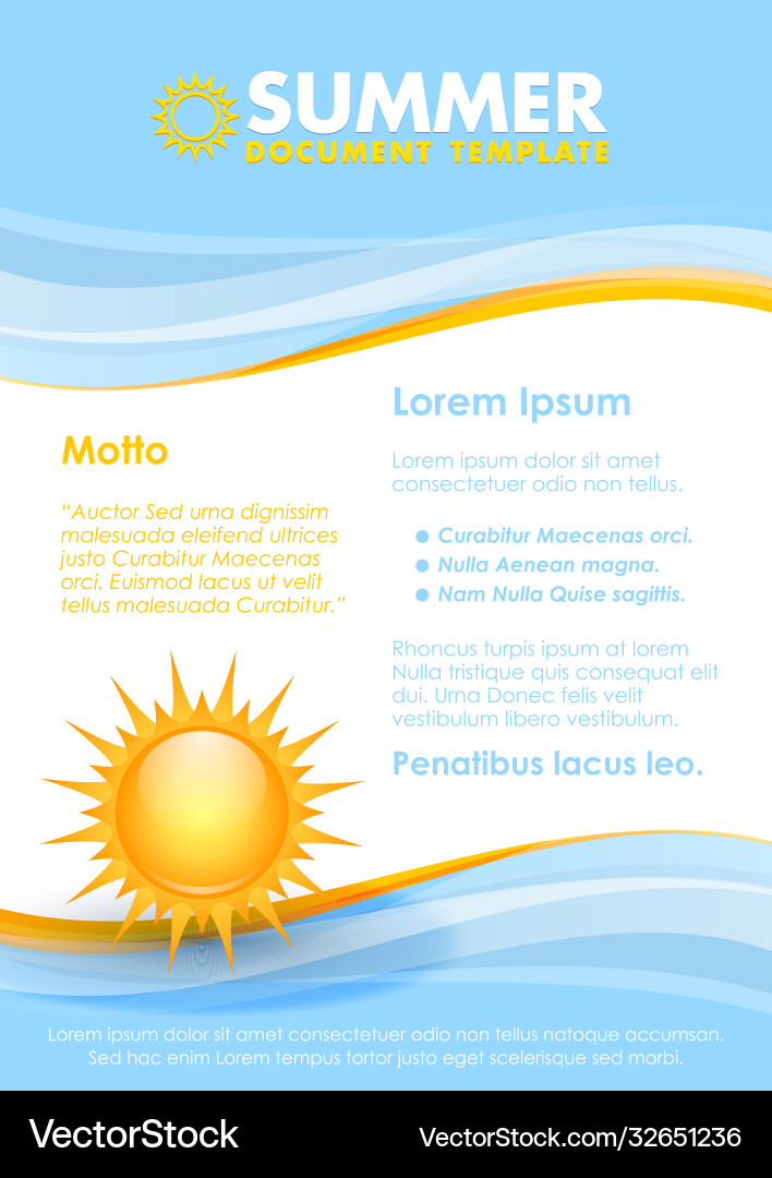 Blue and yellow document template with summer sun Vector Image