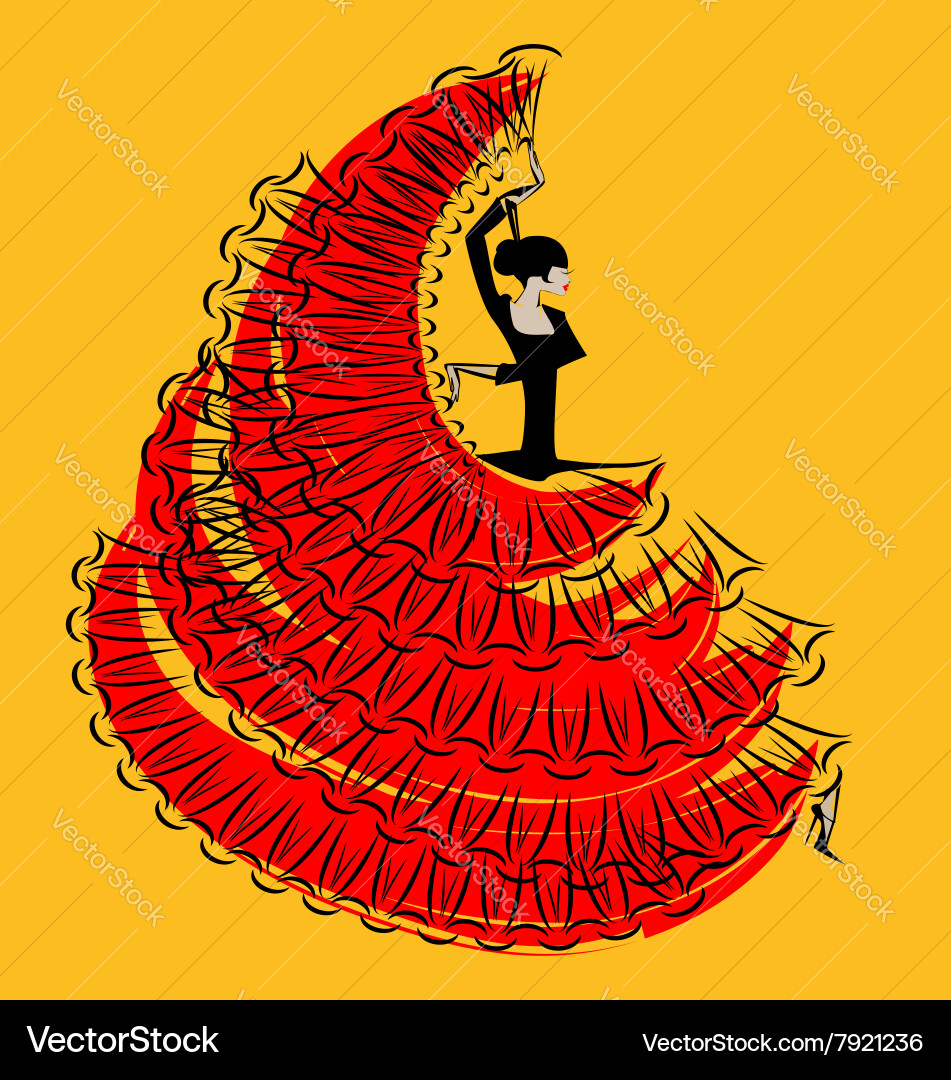 Flamenco Dancer in Red and Yellow – Royalty-Free Vector | VectorStock