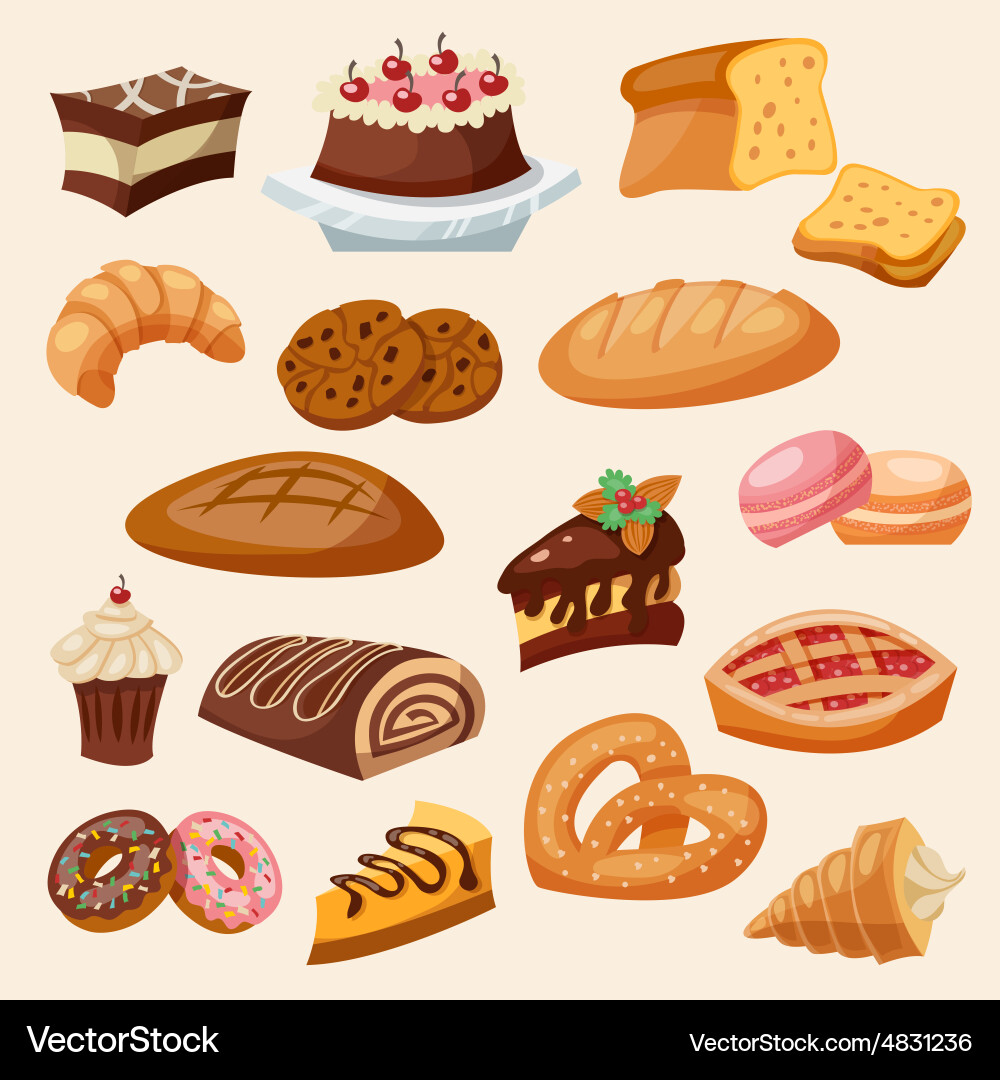 Flat icon pastry set Royalty Free Vector Image