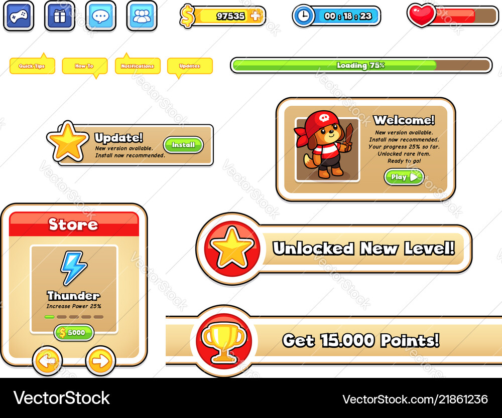 Game user interface templates Royalty Free Vector Image