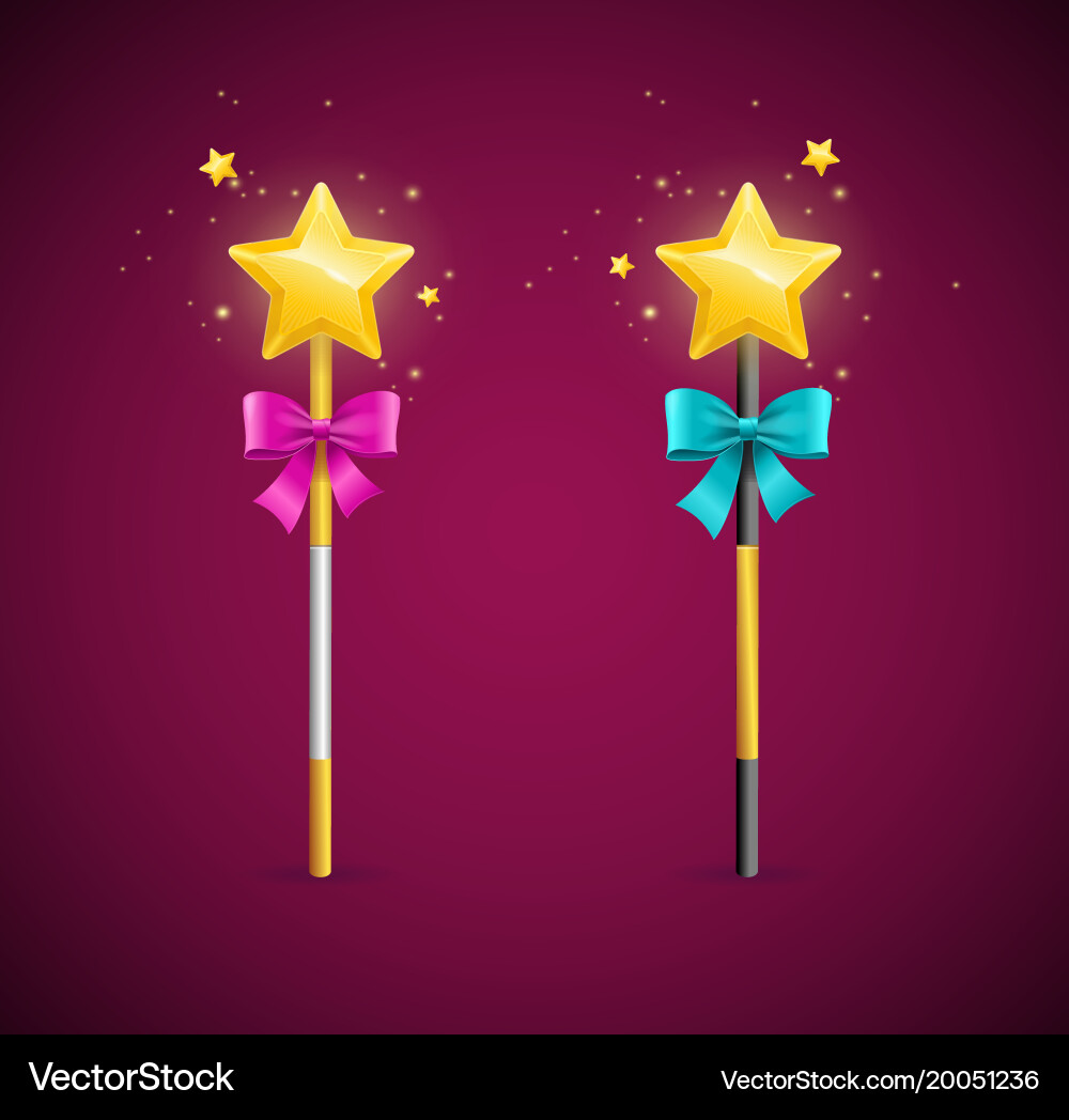 Realistic detailed 3d magic wand set Royalty Free Vector
