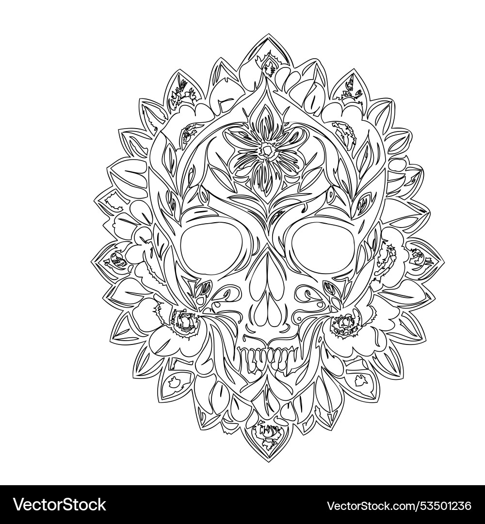 Skull mandala outline sketch Royalty Free Vector Image
