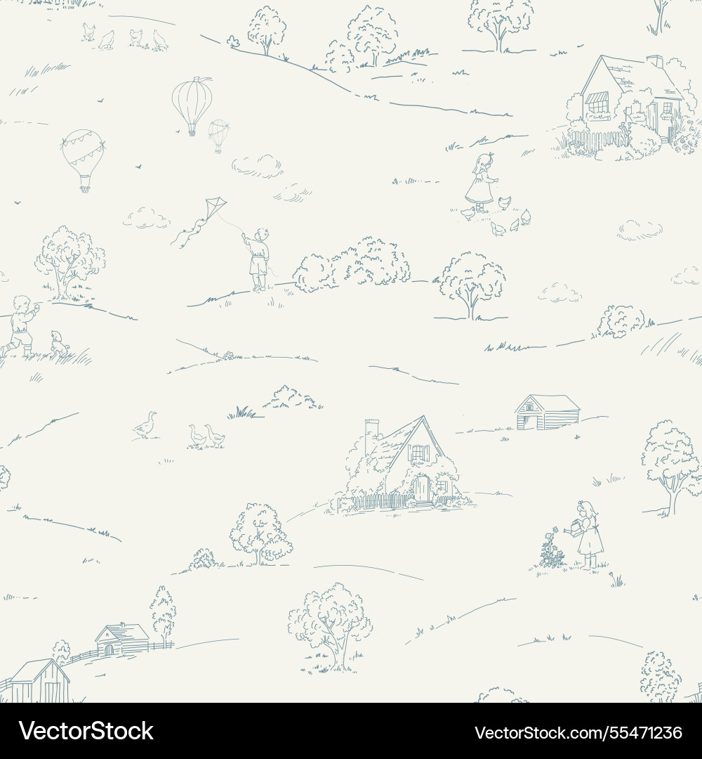 Vintage landscape seamless pattern stock Vector Image