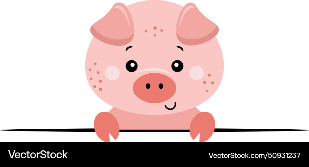 Adorable pig peeking out from behind Royalty Free Vector