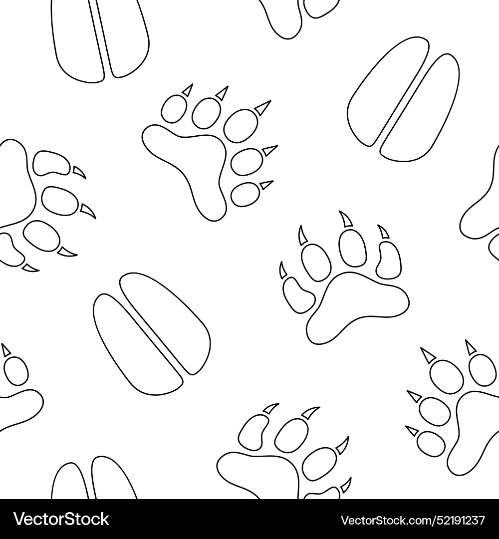 Animal paw print seamless pattern coloring page Vector Image