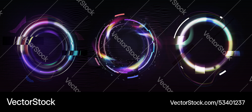 Circle frame with glitch and neon glow effect Vector Image