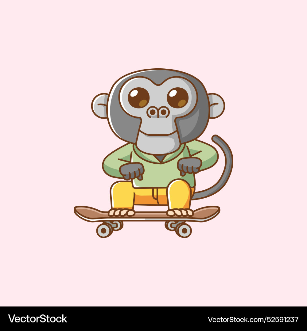 Cute monkey playing skateboard glide animal Vector Image