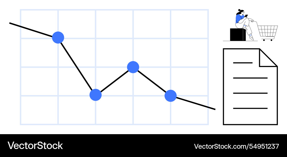 Declining sales trend with data chart shopper Vector Image