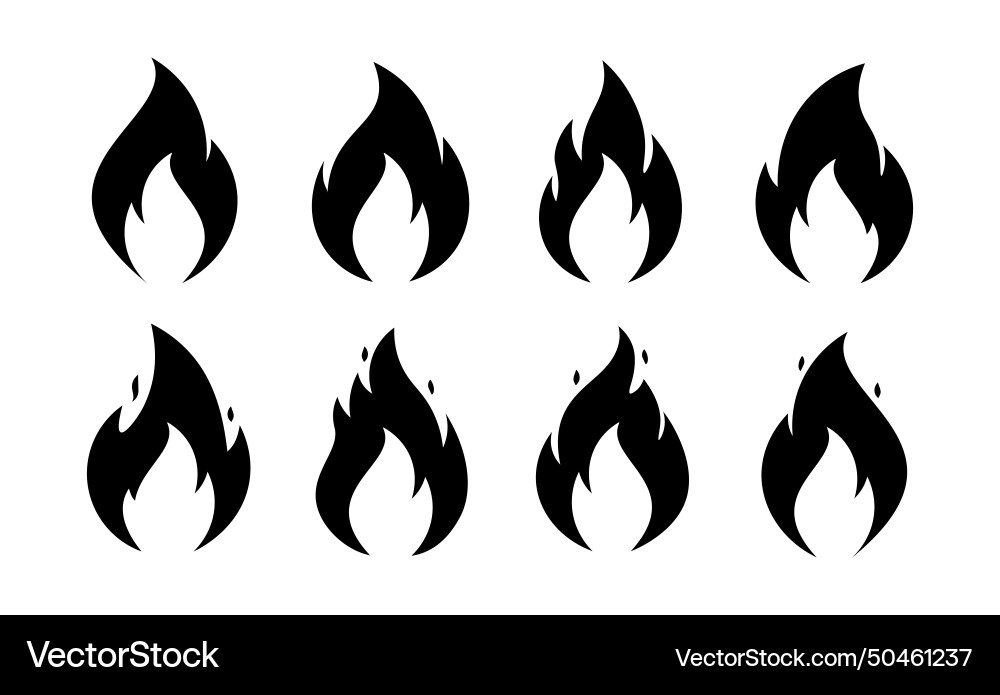 Fire flame icons simple burning campfire Vector Image
